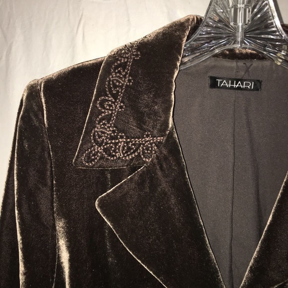 Tahari | Jackets & Coats | Tarahi Velvet Brown Jacket Large | Poshmark